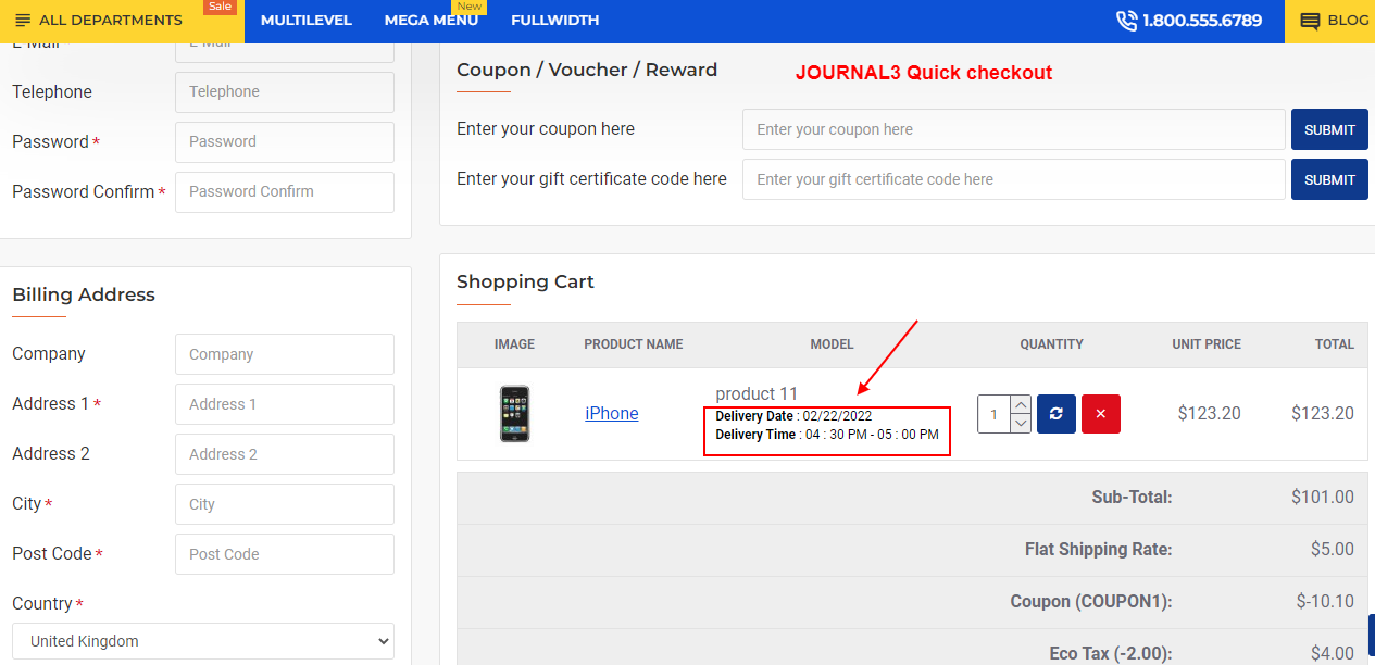 OpenCart - Product Based Delivery Date And Time Slot