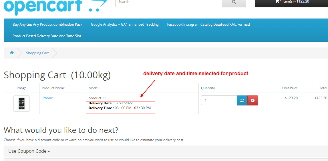 OpenCart - Product Based Delivery Date And Time Slot