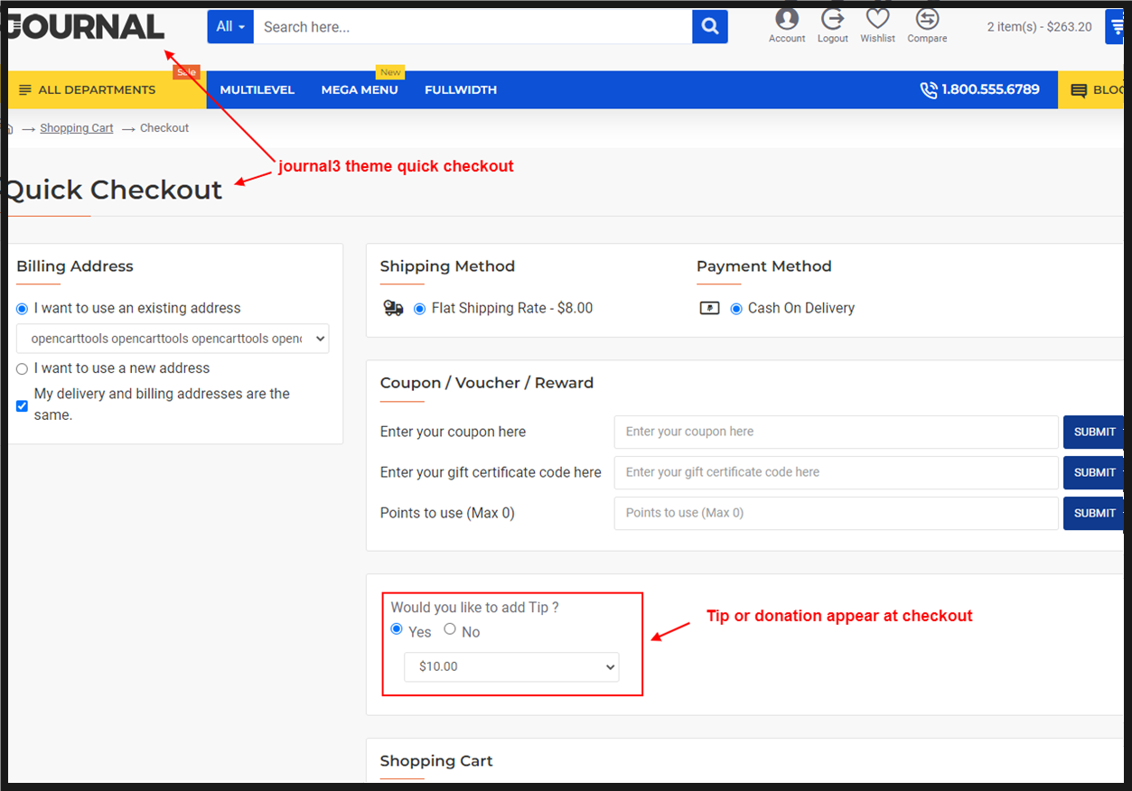 OpenCart - Add Tip OR Donation At Checkout