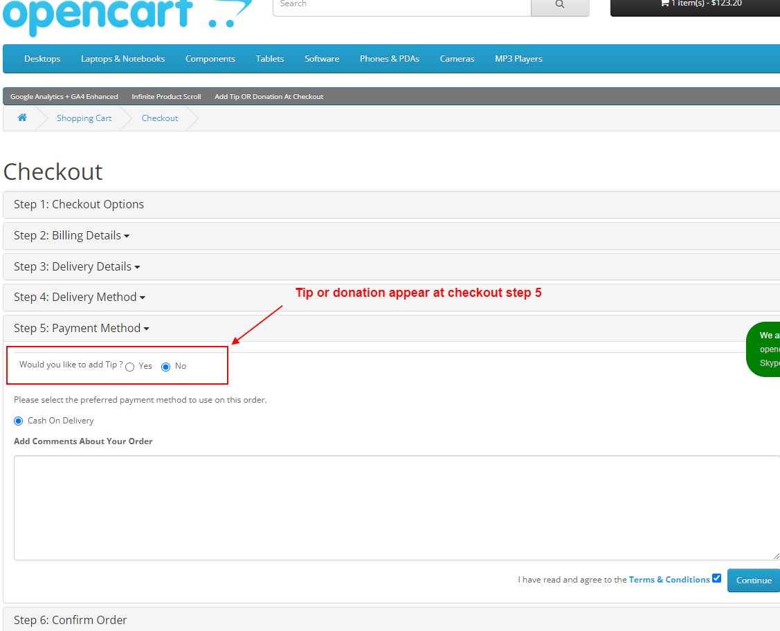 OpenCart - Add Tip OR Donation At Checkout