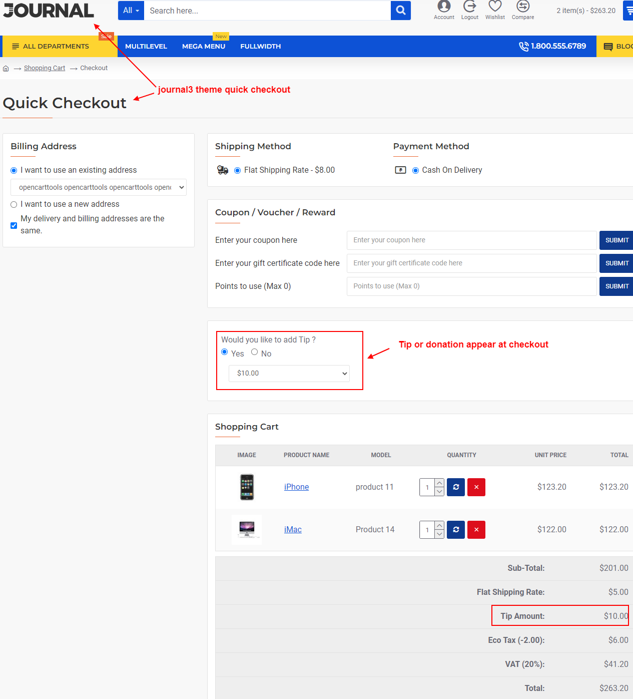 OpenCart - Add Tip OR Donation At Checkout