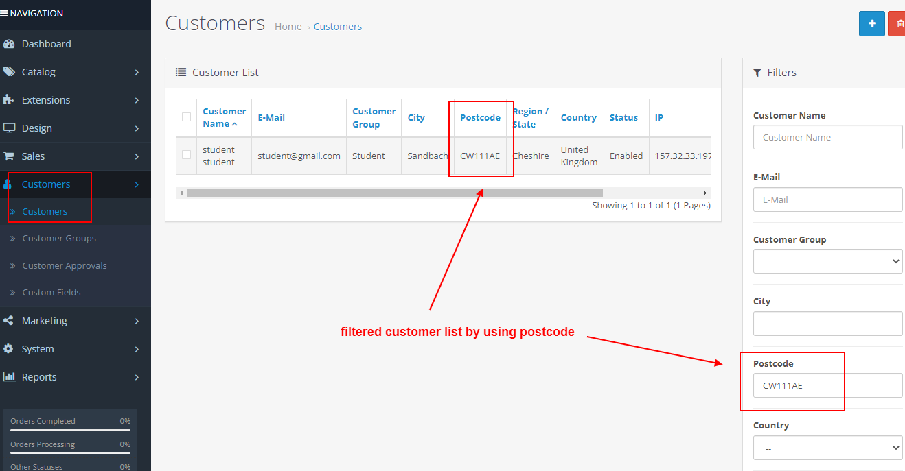 OpenCart - City Postcode State County Column+Filter At Admin Customer List
