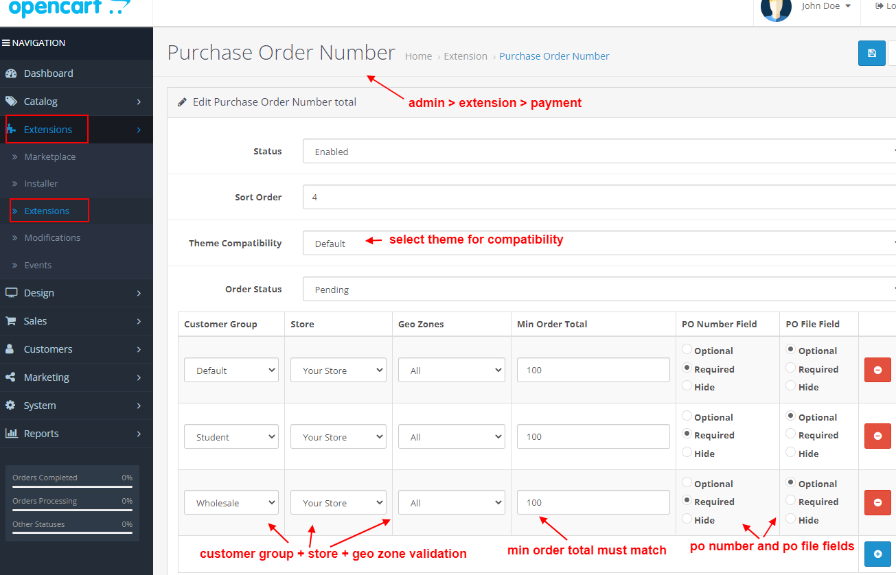 OpenCart - Purchase Order Number
