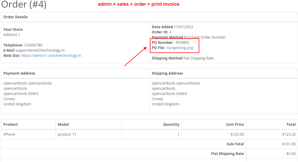 OpenCart - Purchase Order Number