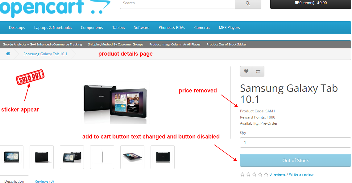OpenCart - Product Out of Stock Sticker