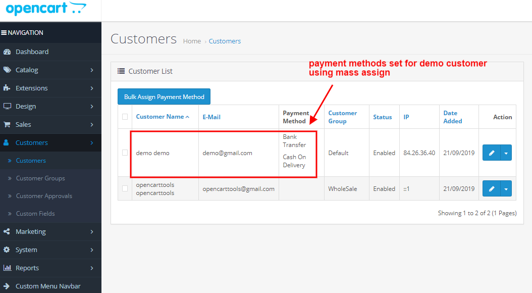 OpenCart - Payment Method By Customer