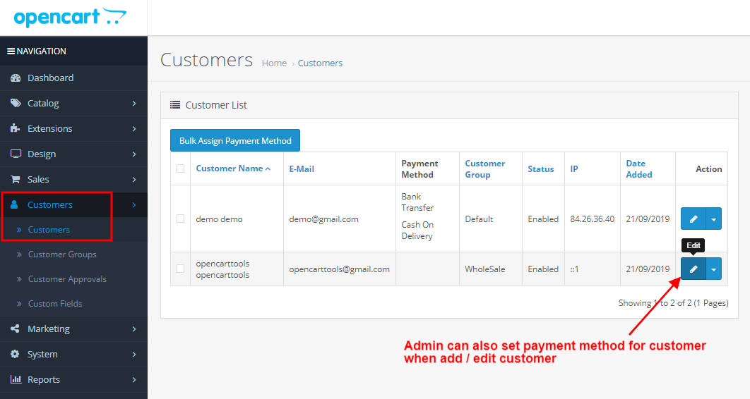 OpenCart - Payment Method By Customer