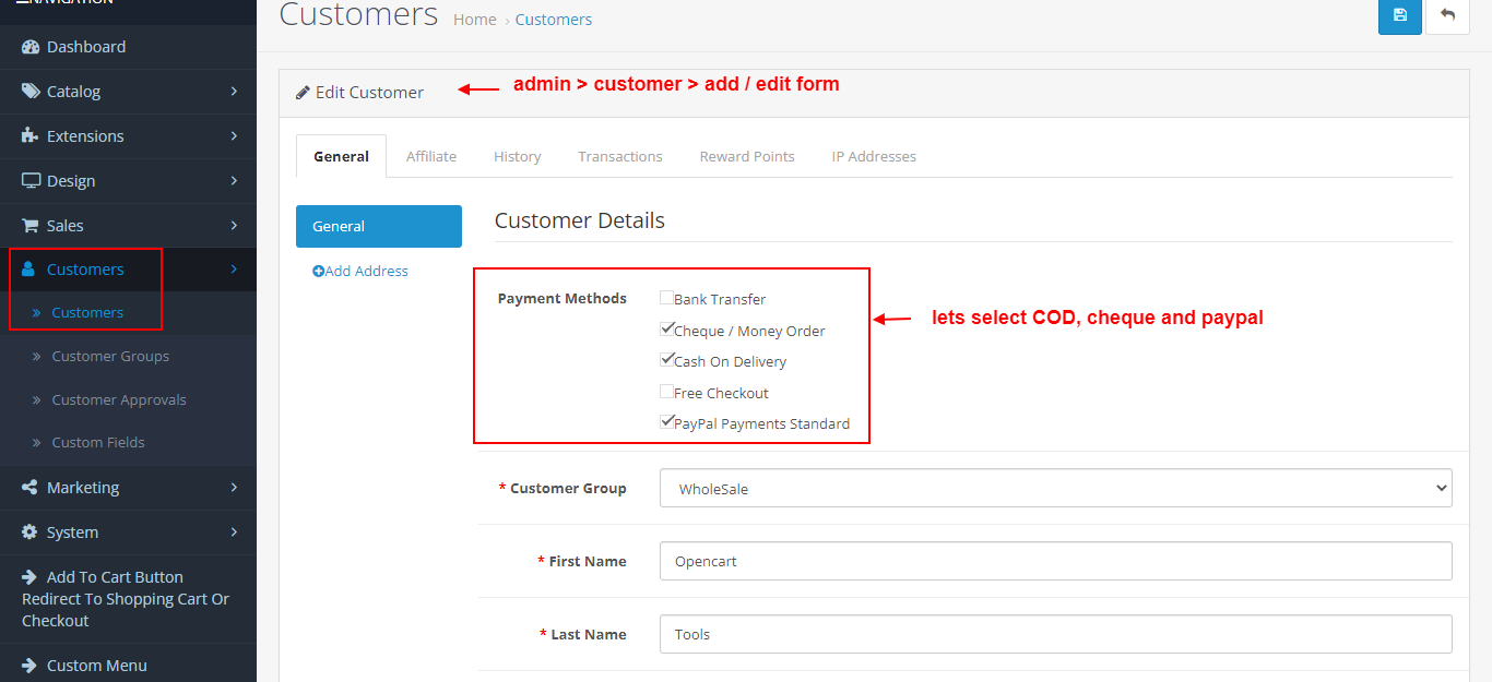 OpenCart - Payment Method By Customer