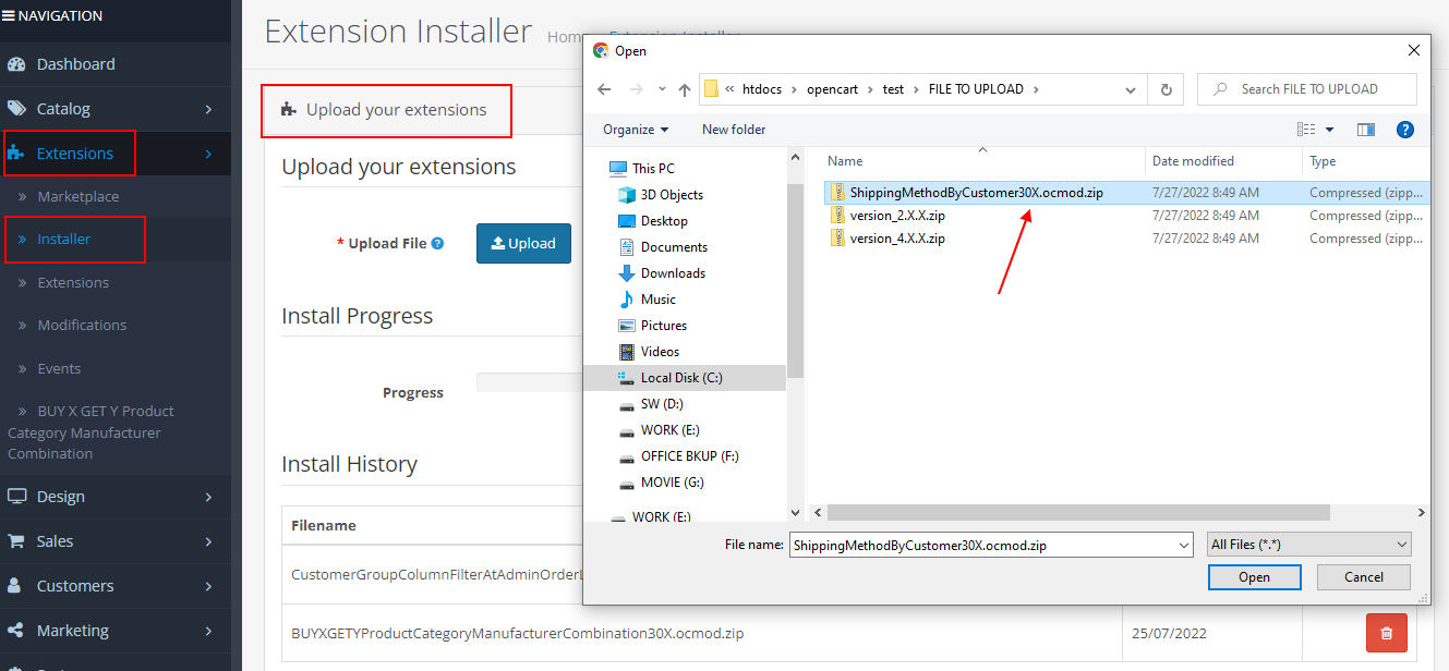 OpenCart - Shipping Method By Customer