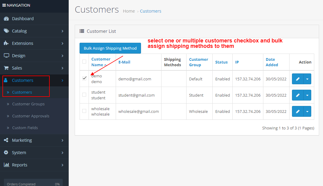 OpenCart - Shipping Method By Customer