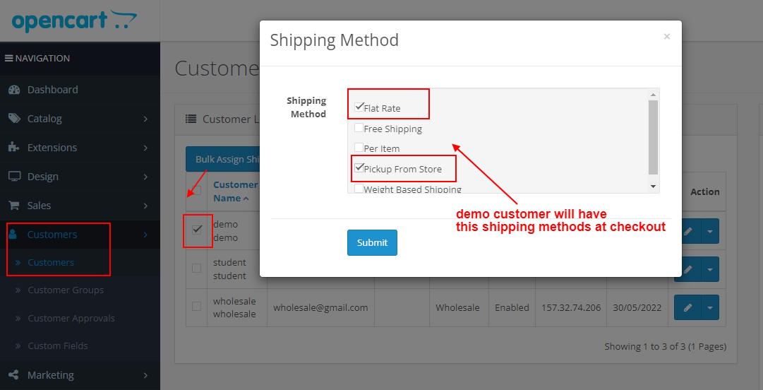 OpenCart - Shipping Method By Customer