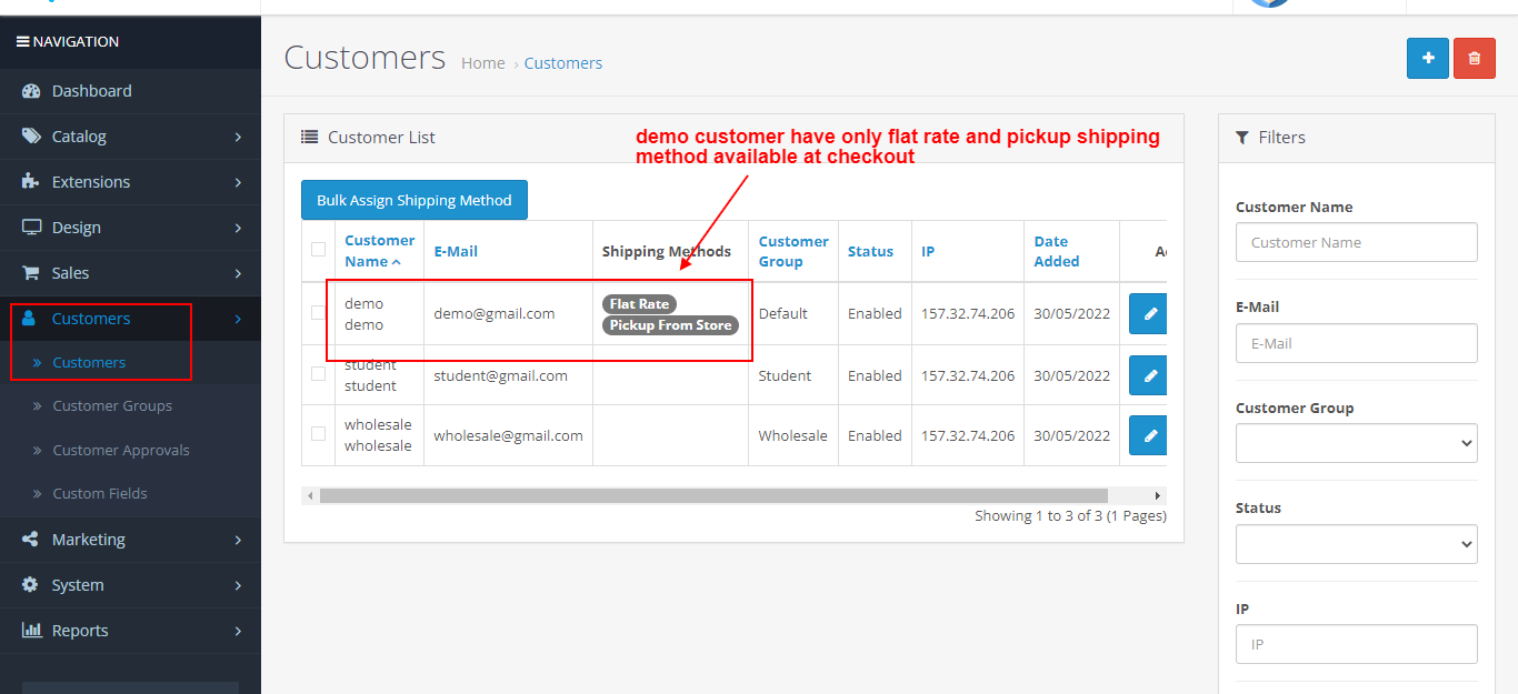 OpenCart - Shipping Method By Customer