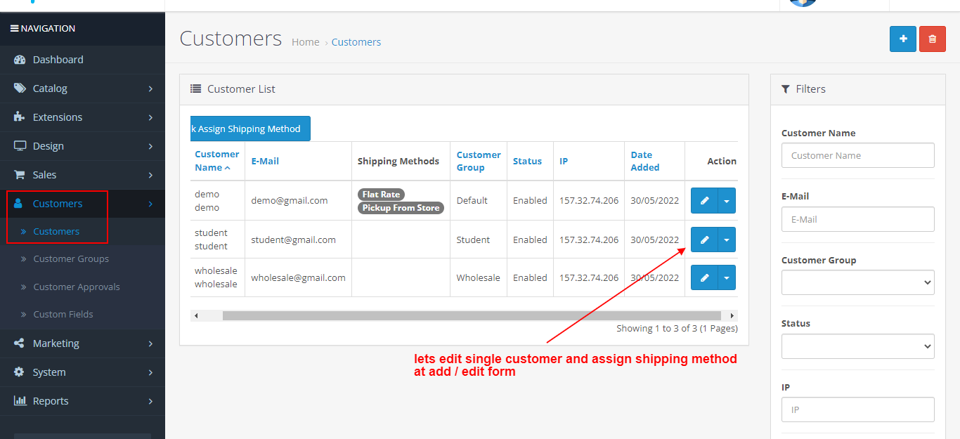 OpenCart - Shipping Method By Customer