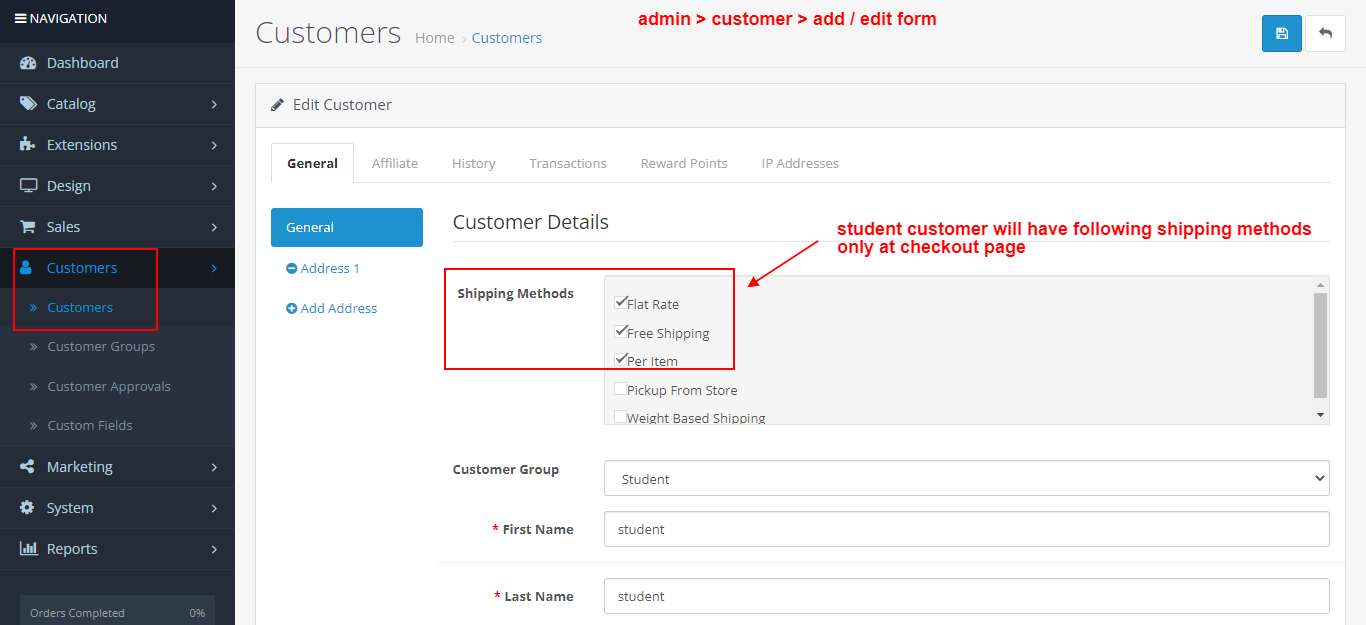 OpenCart - Shipping Method By Customer