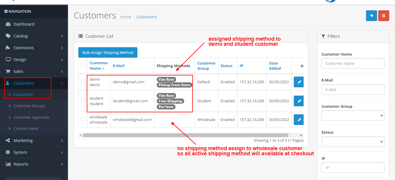 OpenCart - Shipping Method By Customer