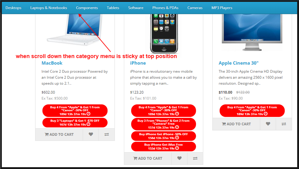 OpenCart - Sticky Category Menu On Scroll