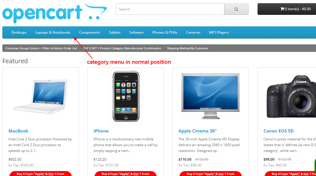 OpenCart - Sticky Category Menu On Scroll