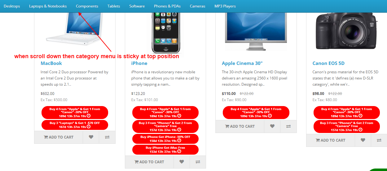 OpenCart - Sticky Category Menu On Scroll