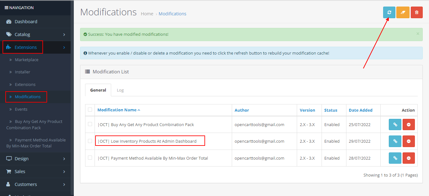 OpenCart - Low Inventory Products At Admin Dashboard