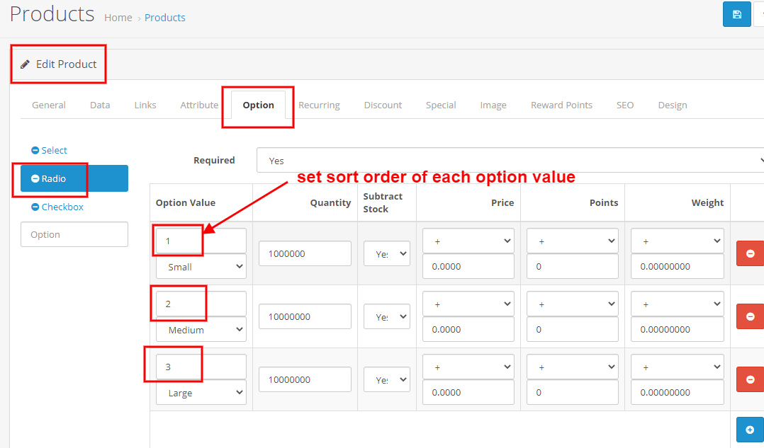 OpenCart - Product Option Value Sorting