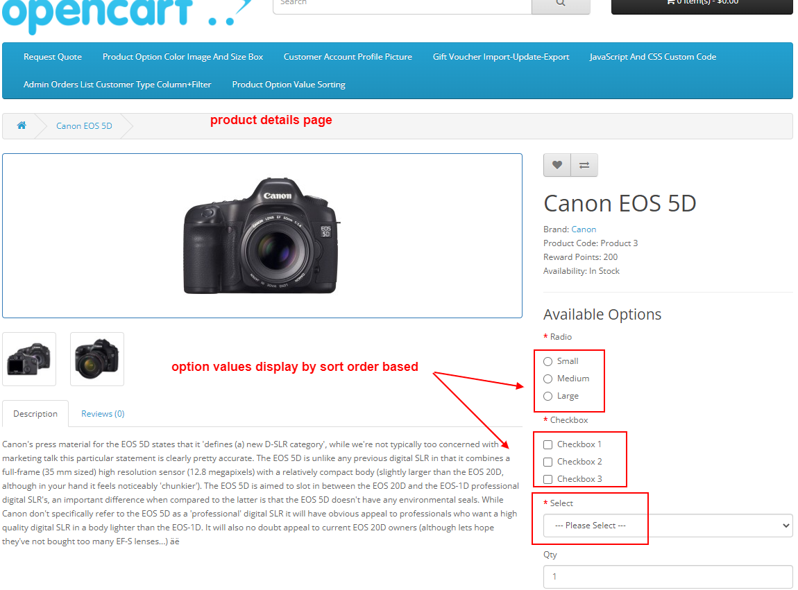 OpenCart - Product Option Value Sorting