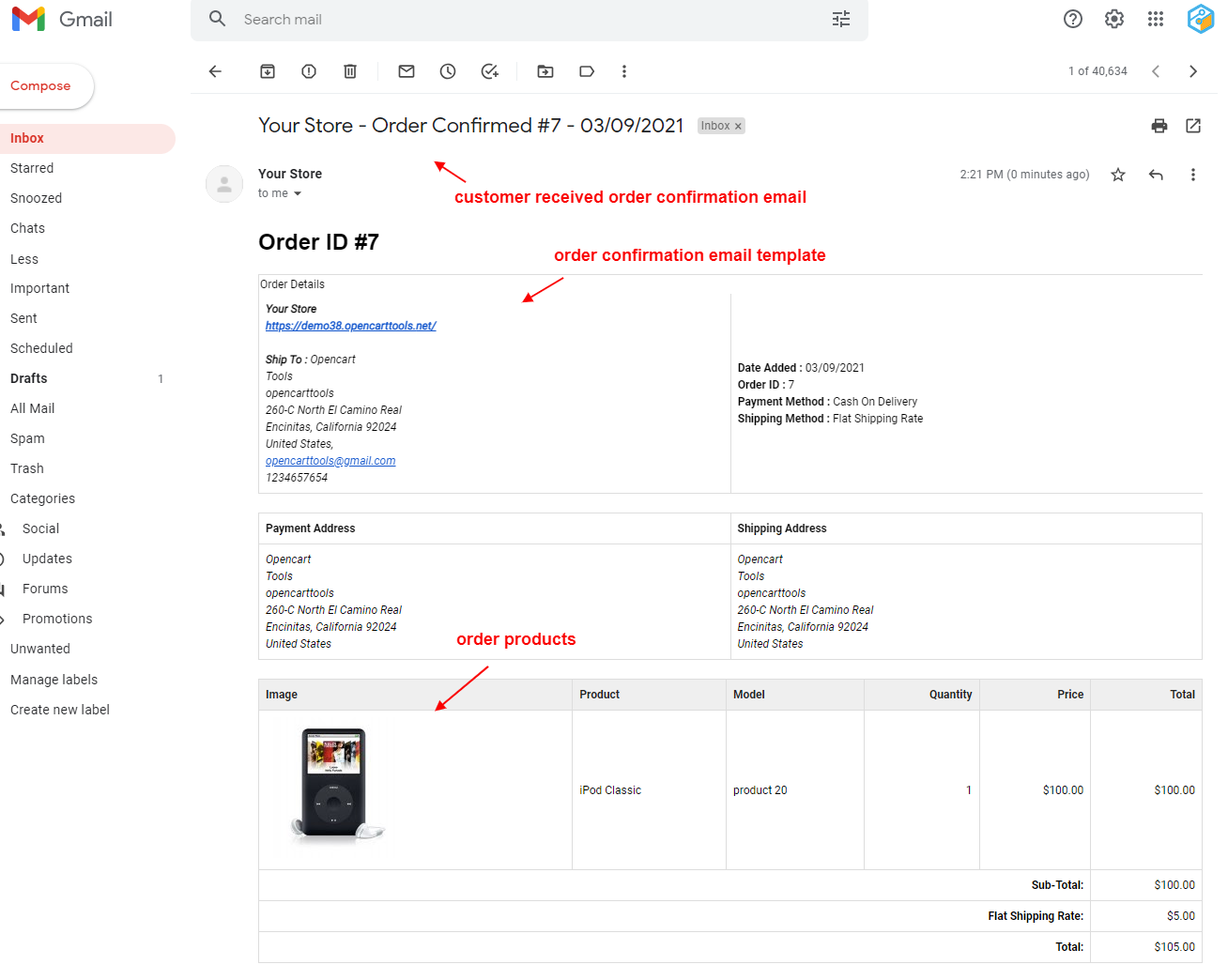 Opencart Customer Order Confirmation Email Template