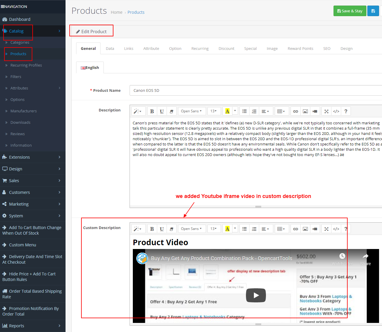 OpenCart - Product Custom Description
