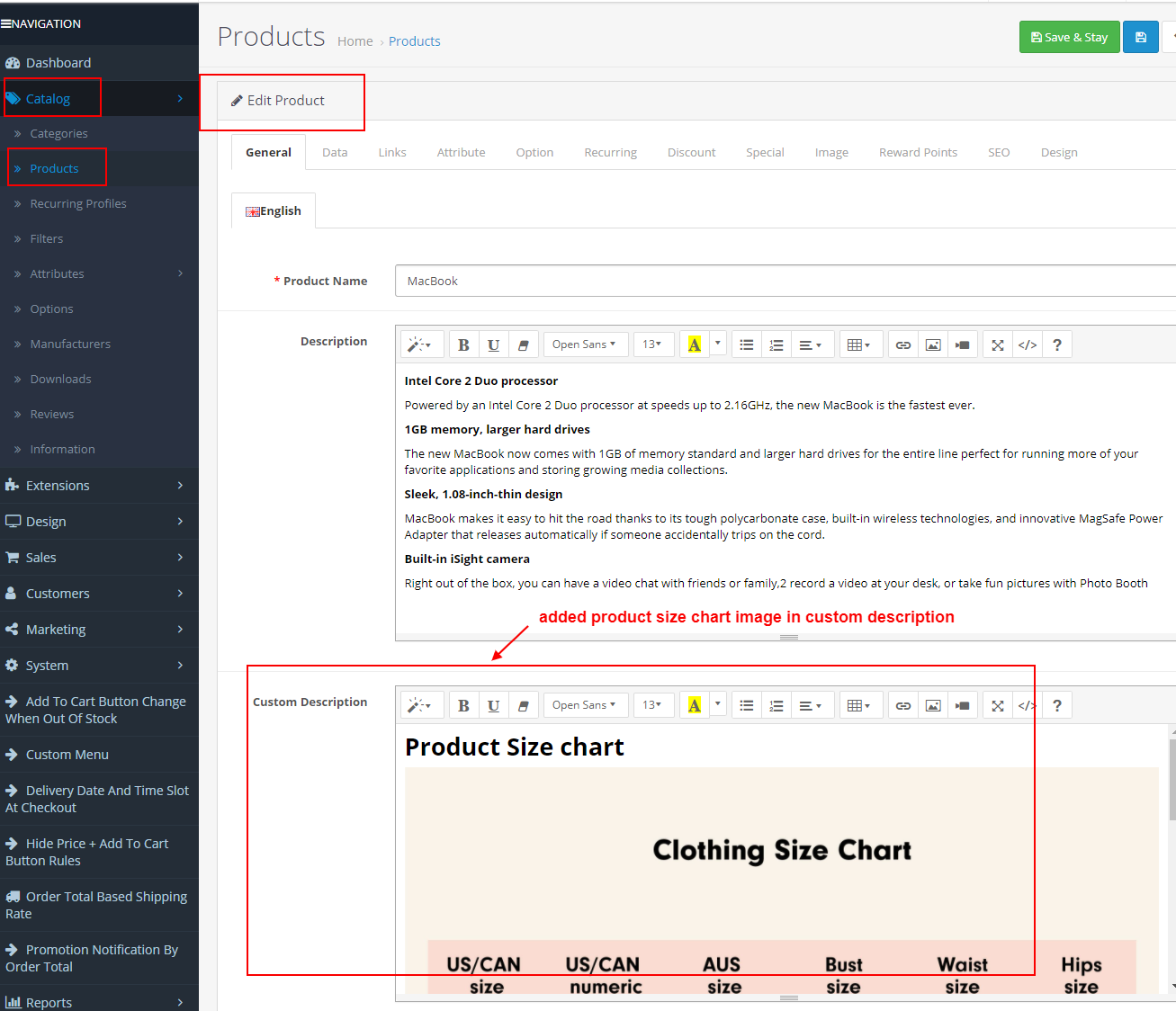 Opencart Product Custom Description