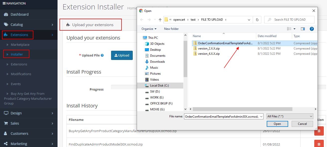 OpenCart - Order Confirmation Email Template For Admin