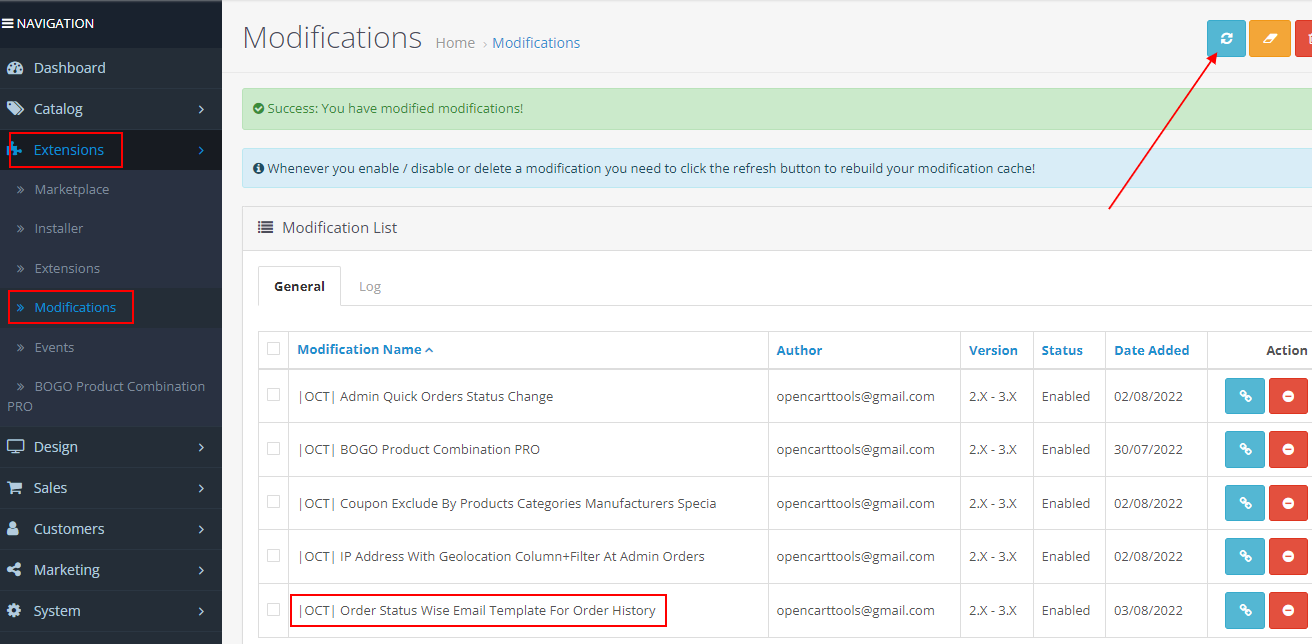 OpenCart - Order Status Wise Email Template For Order History