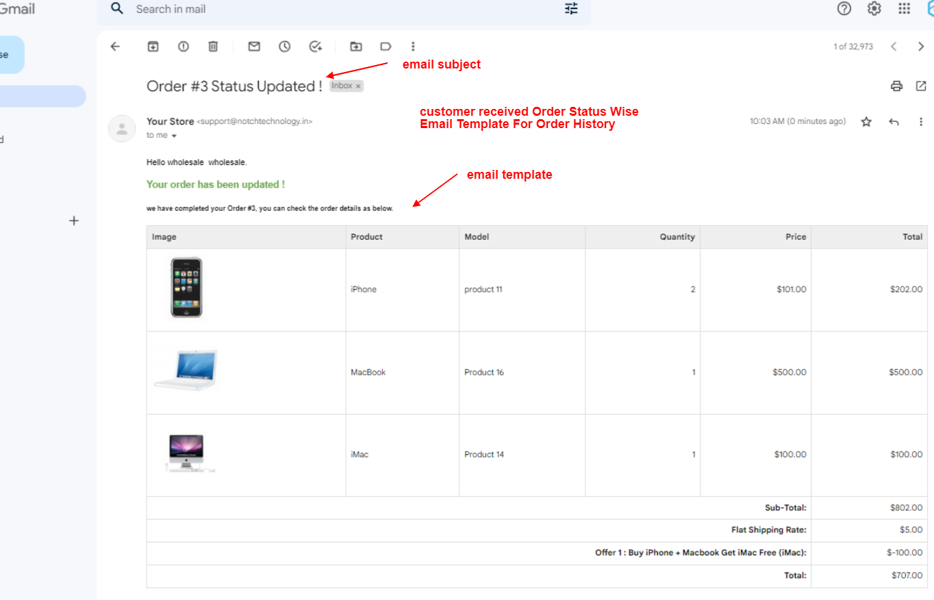 OpenCart - Order Status Wise Email Template For Order History