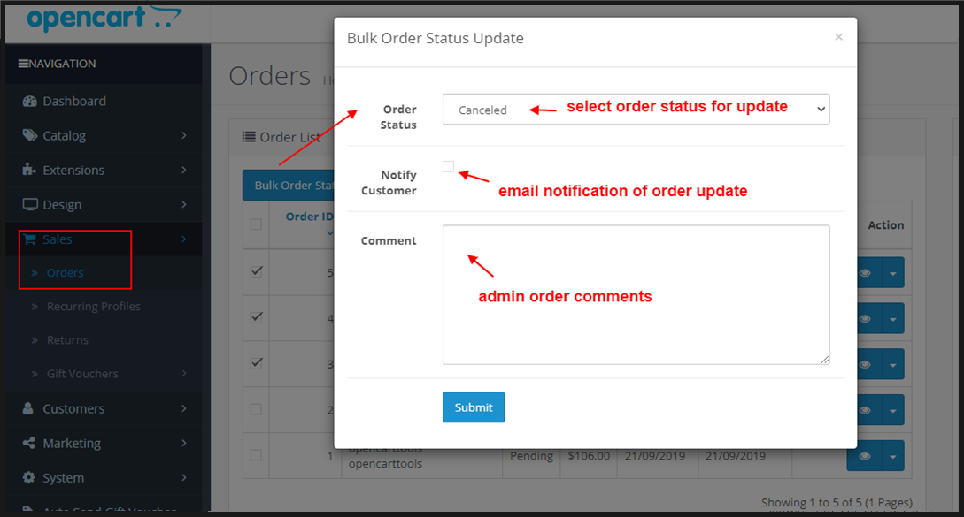 OpenCart - Admin Bulk Order Status Update