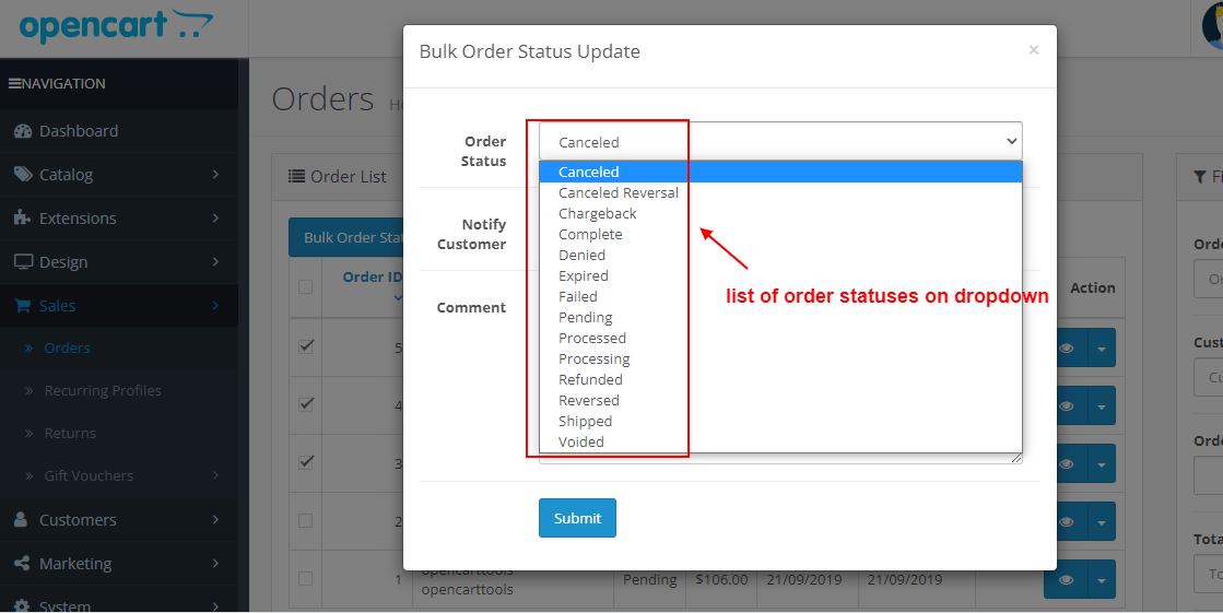 OpenCart - Admin Bulk Order Status Update