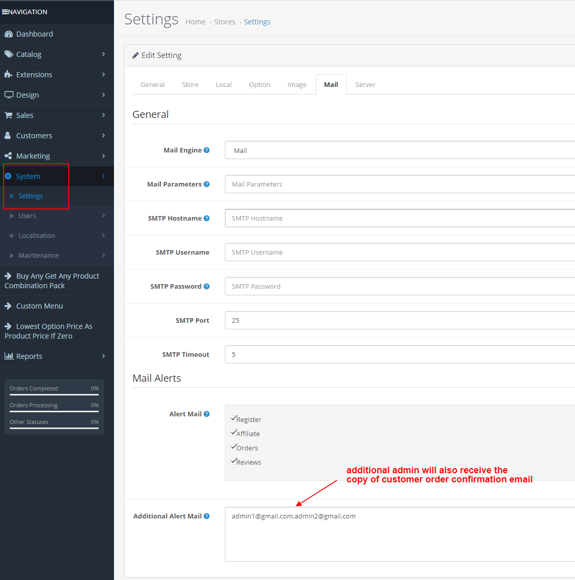 OpenCart - Copy Customer Order Confirmation Email To Admin