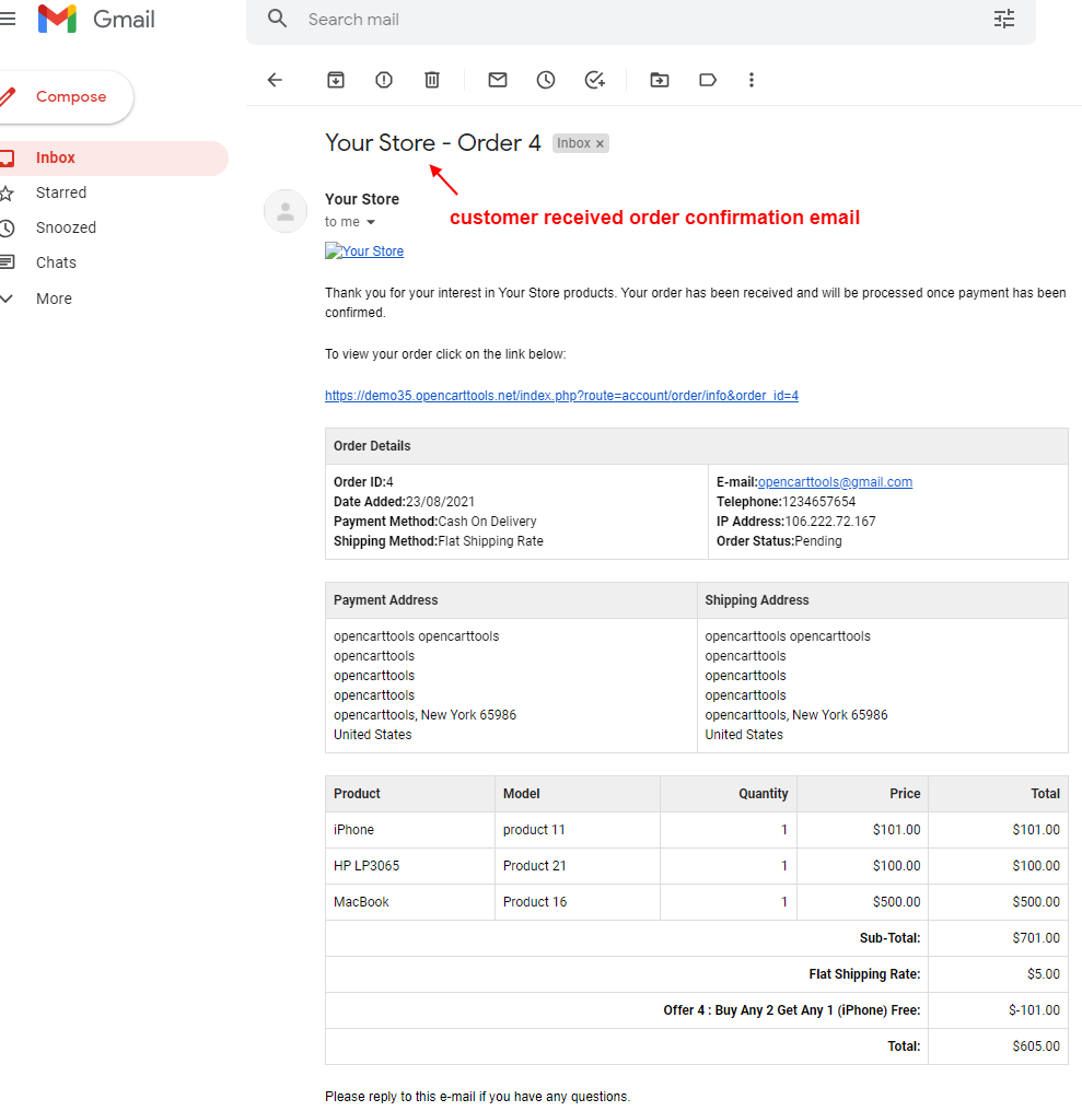 OpenCart - Copy Customer Order Confirmation Email To Admin