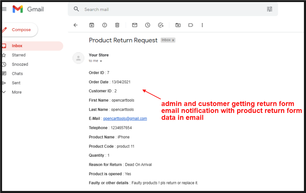 OpenCart - Return Form Email Notification