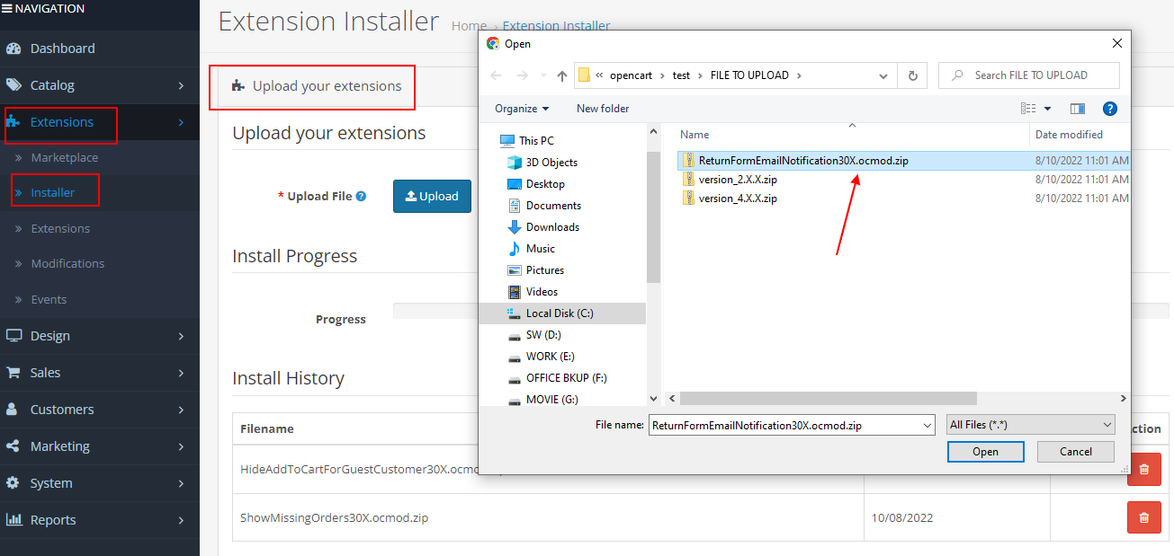 OpenCart - Return Form Email Notification
