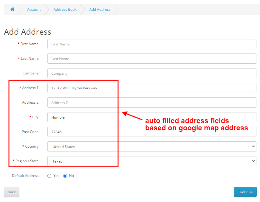 OpenCart - Google Address Autocomplete