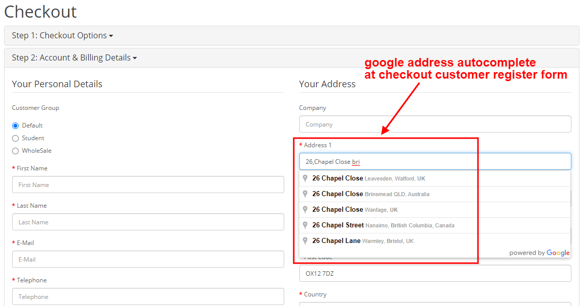 OpenCart - Google Address Autocomplete