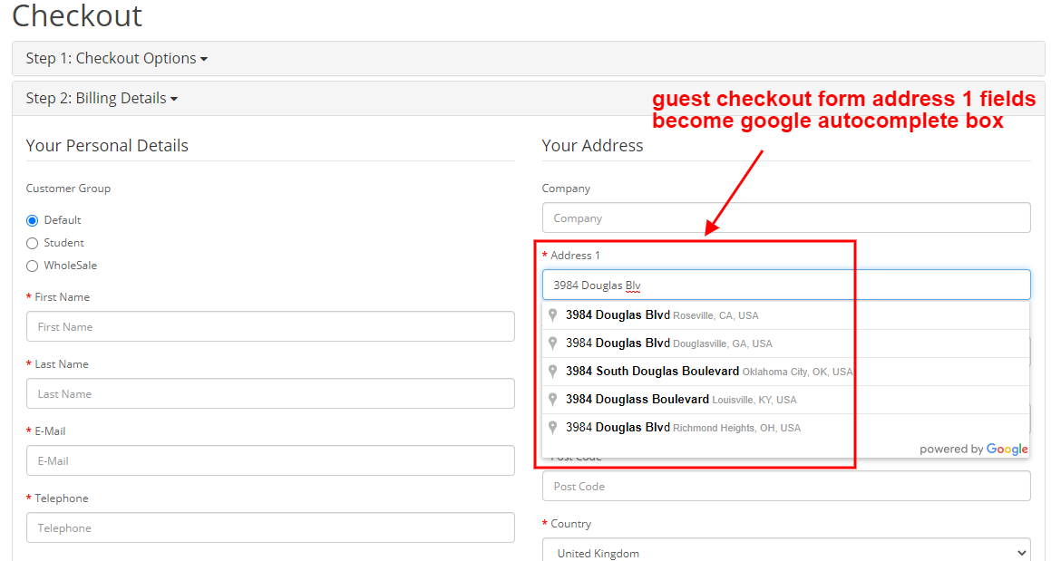 OpenCart - Google Address Autocomplete