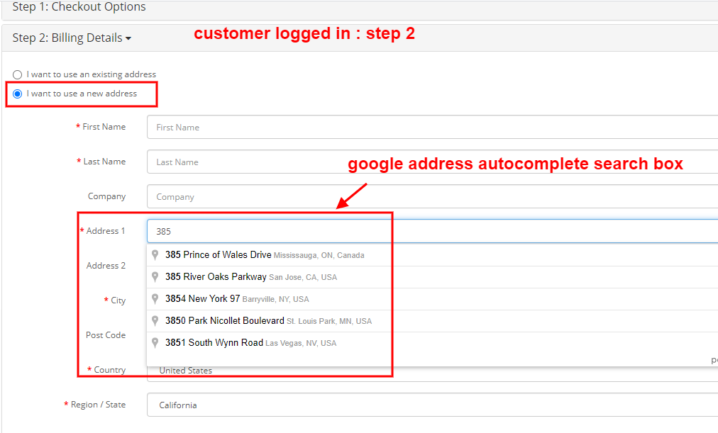 OpenCart - Google Address Autocomplete