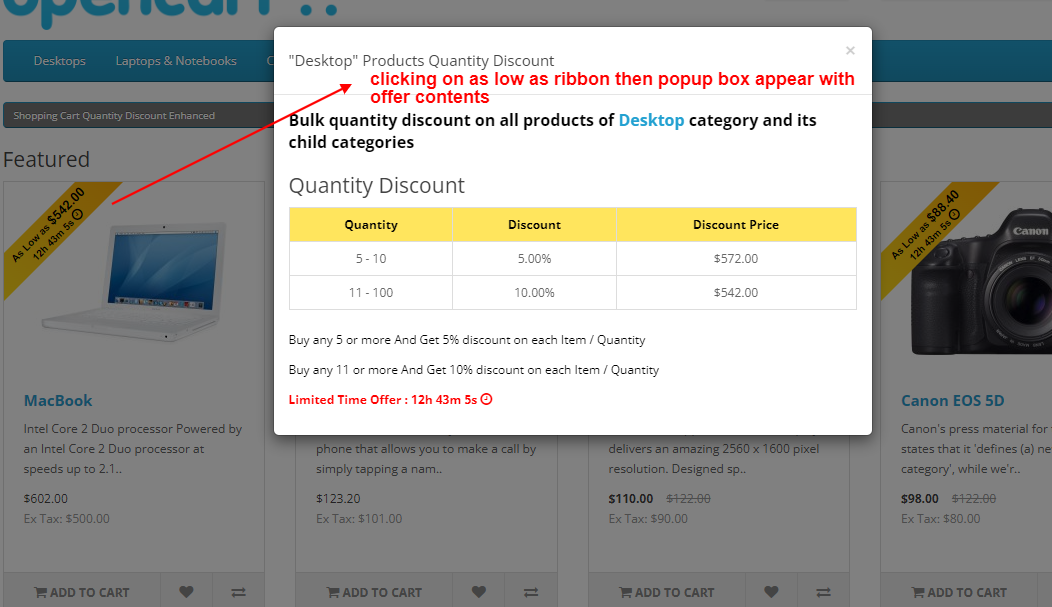 OpenCart - Shopping Cart Quantity Discount Enhanced