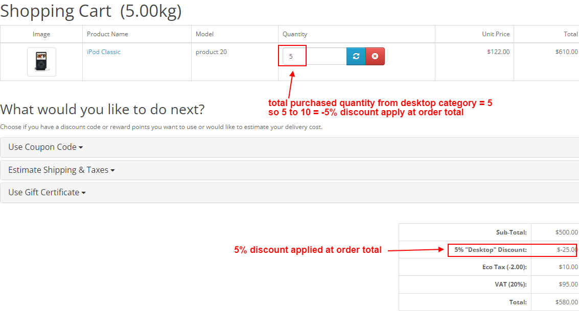 OpenCart - Shopping Cart Quantity Discount Enhanced