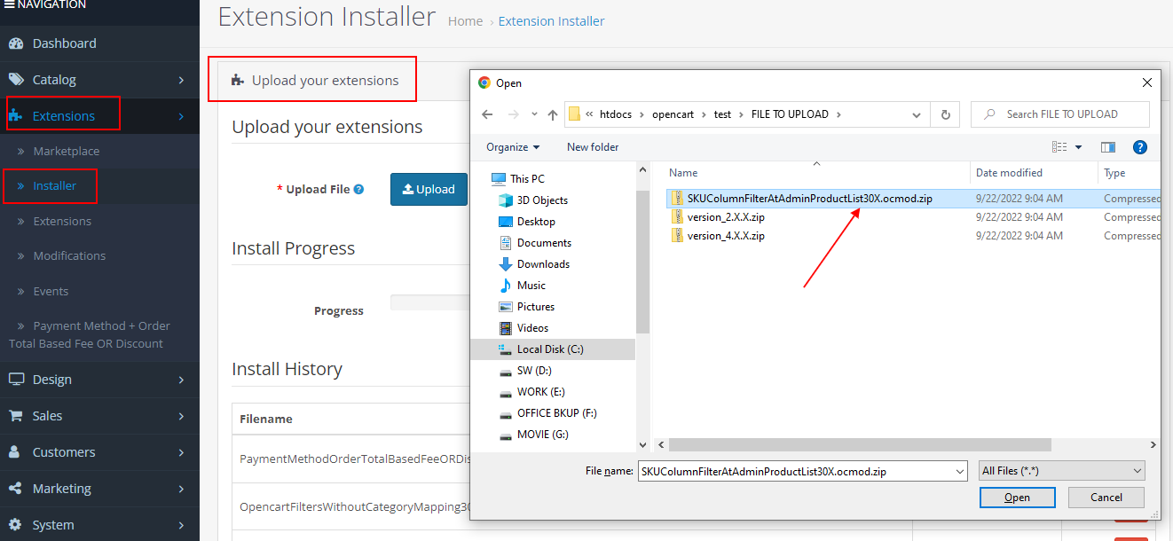 OpenCart - SKU Column + Filter At Admin Product List