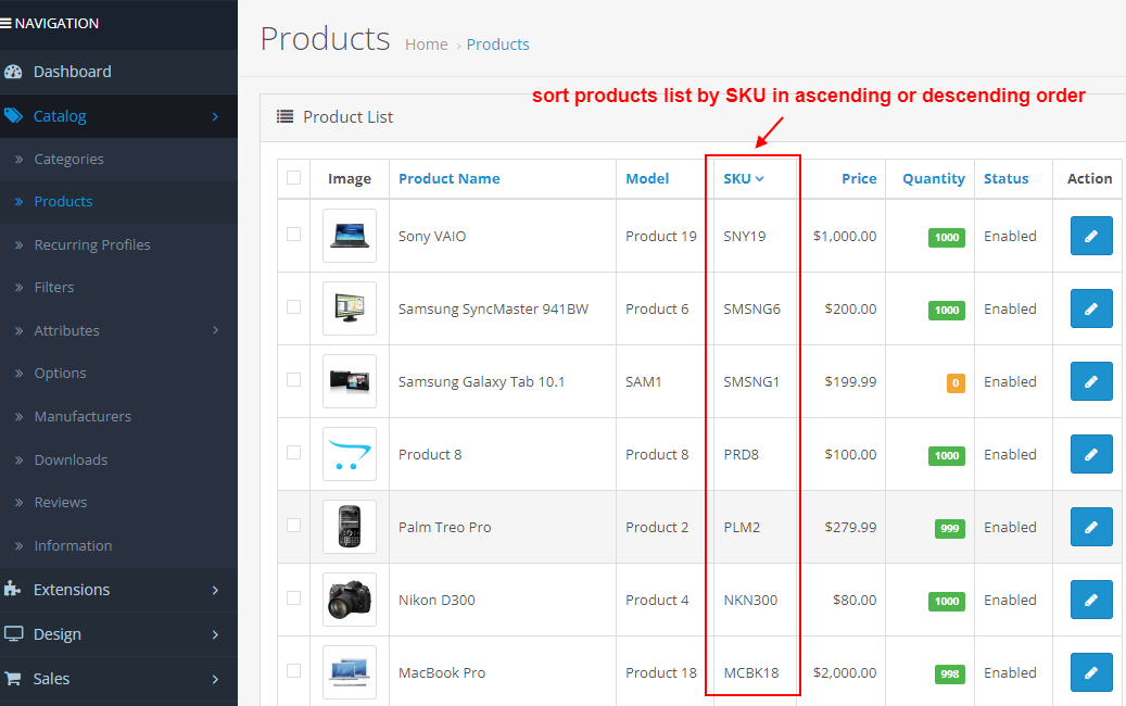 OpenCart - SKU Column + Filter At Admin Product List