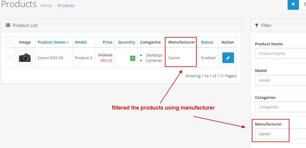OpenCart - Category + Manufacturer Column+Filter At Admin Products List