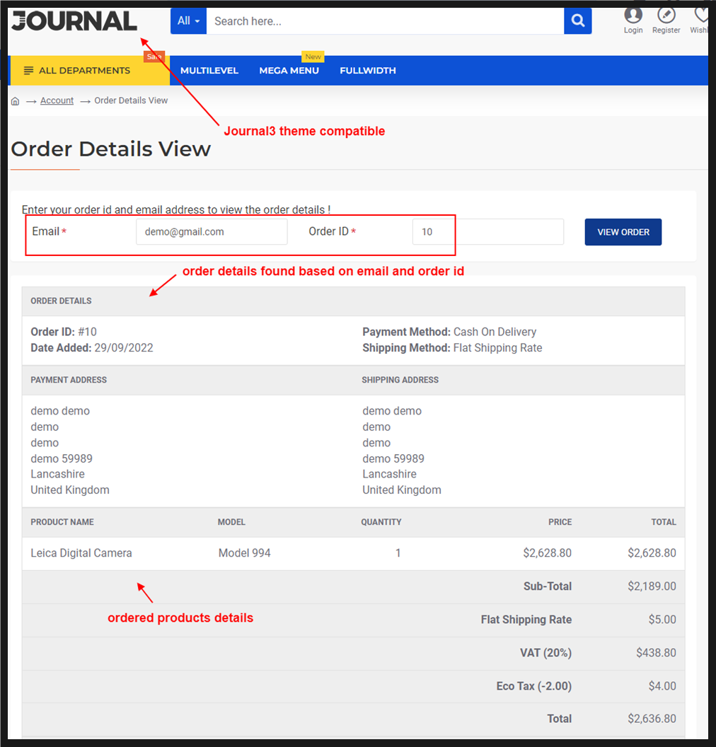 OpenCart - Customer OR Guest Order Details View