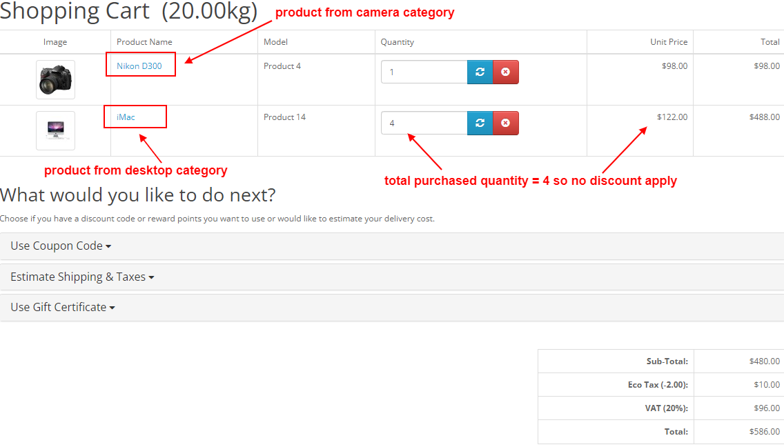 OpenCart - Shopping Cart Quantity Discount By Product Category Manufacturer