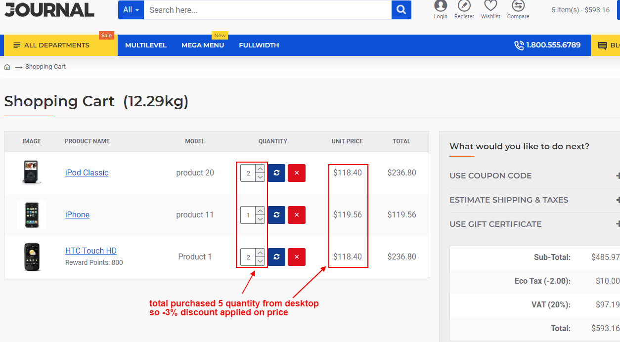 OpenCart - Shopping Cart Quantity Discount By Product Category Manufacturer
