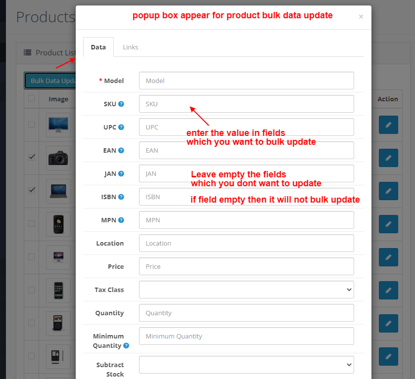 OpenCart - Admin Products Bulk Data Update